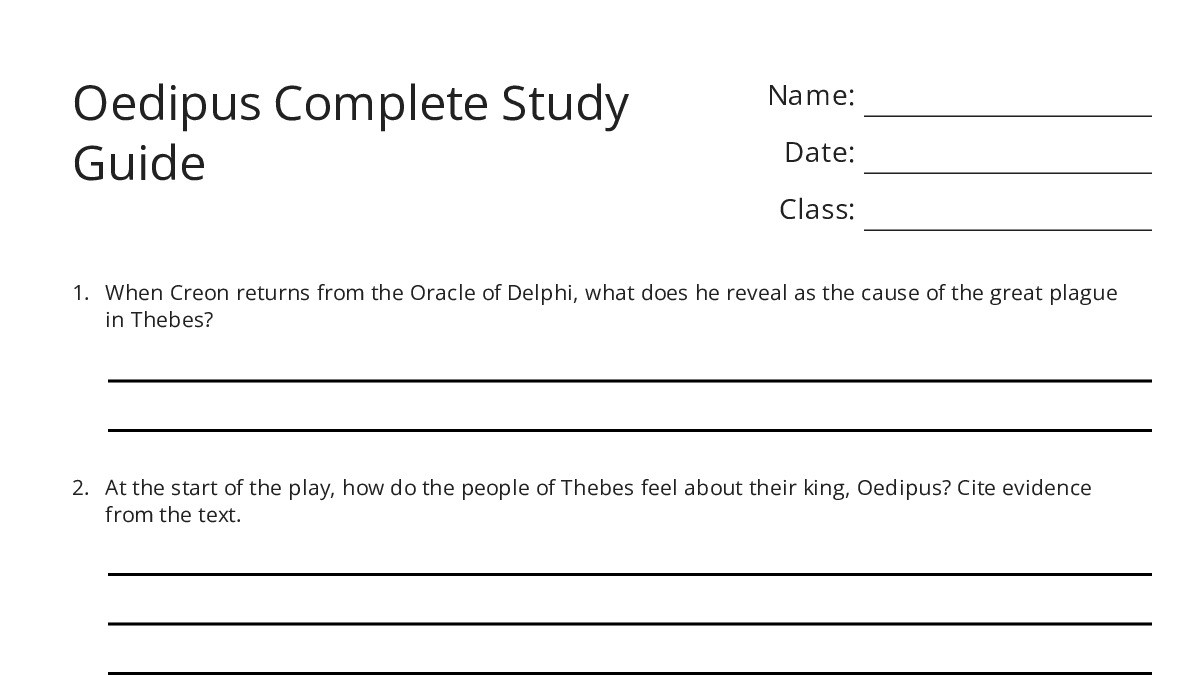 Oedipus Complete Study Guide - My Worksheet Maker: Create Your Own ...