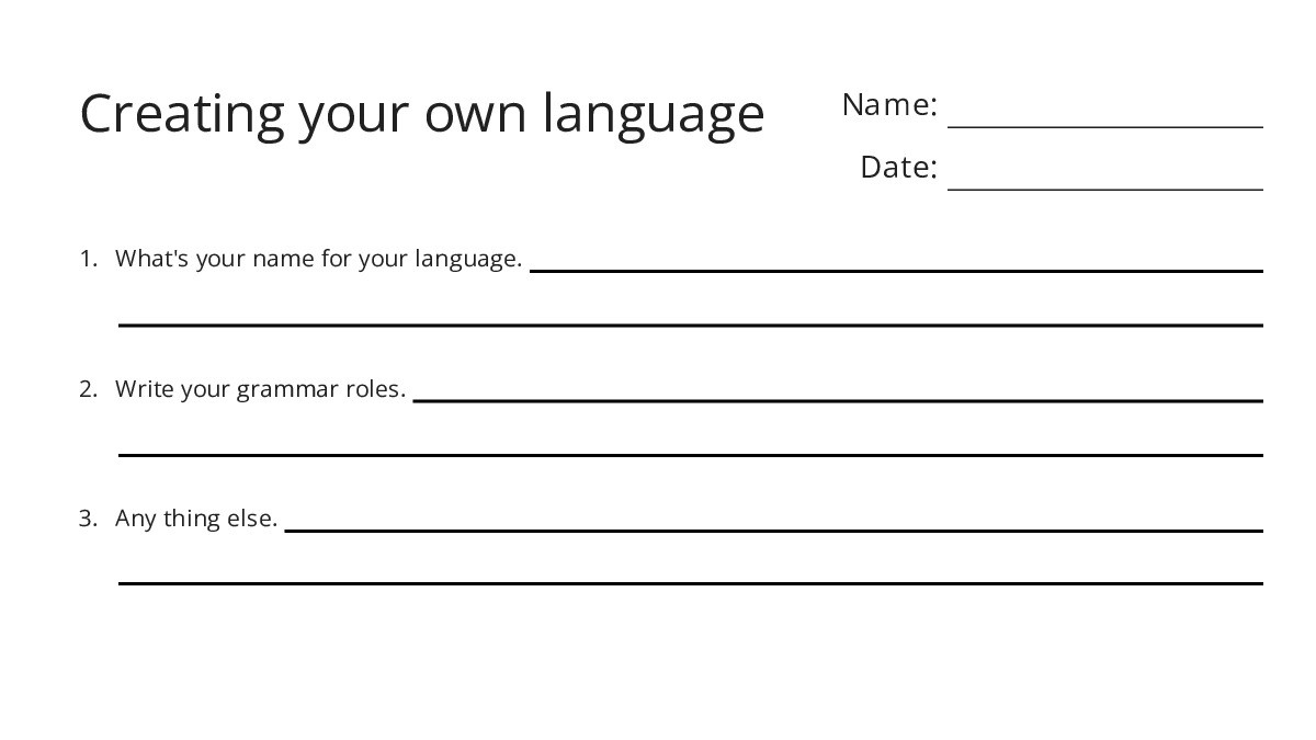 Creating your own language - My Worksheet Maker: Create Your Own Worksheets