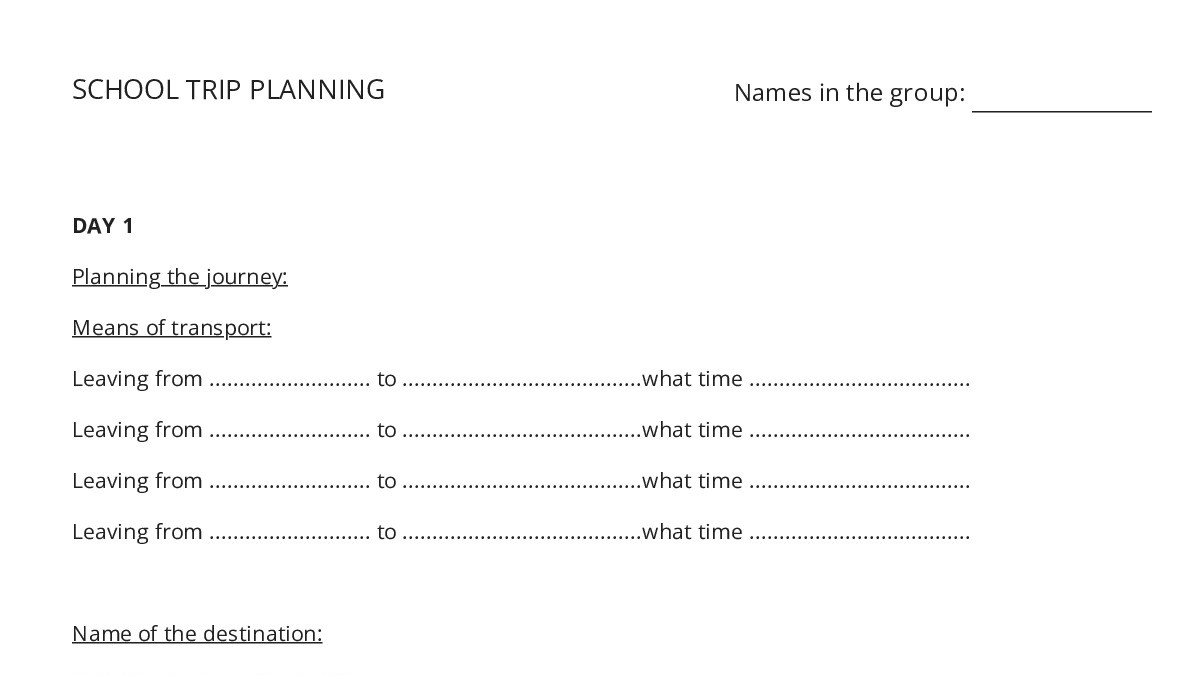 SCHOOL TRIP PLANNING - My Worksheet Maker: Create Your Own Worksheets
