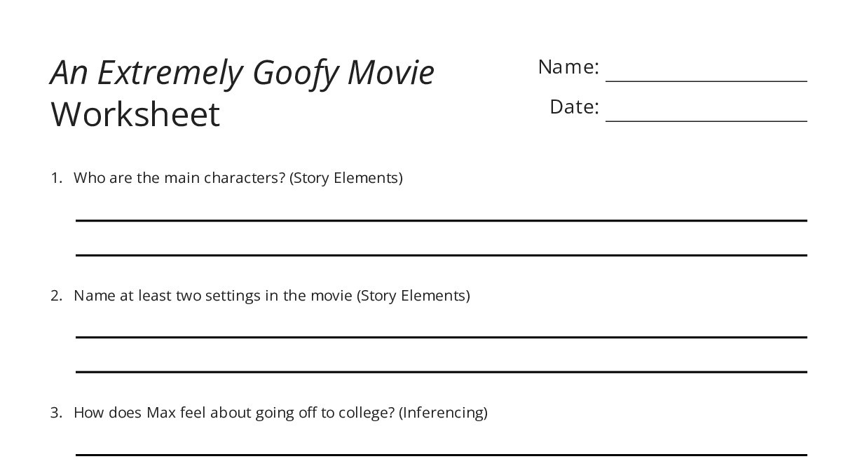 An Extremely Goofy Movie Worksheet - My Worksheet Maker: Create Your ...