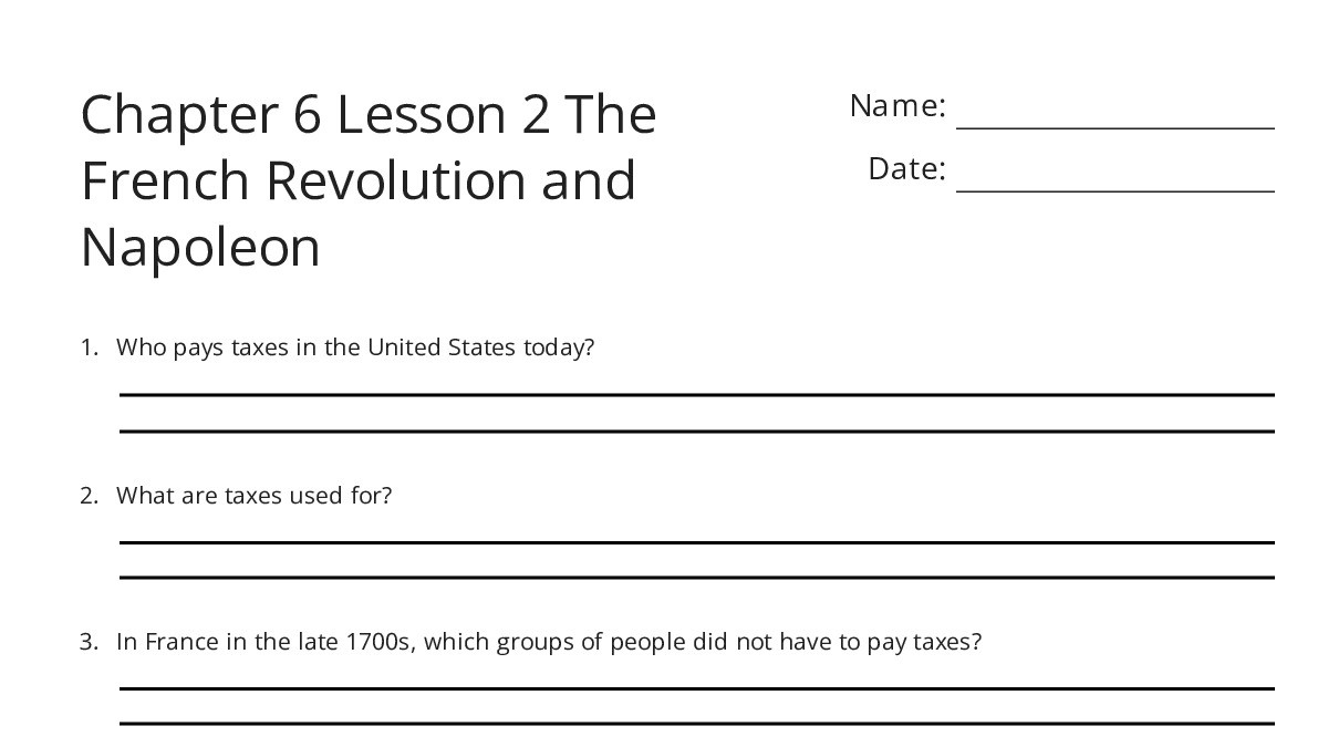 Chapter 6 Lesson 2 The French Revolution and Napoleon - My Worksheet ...