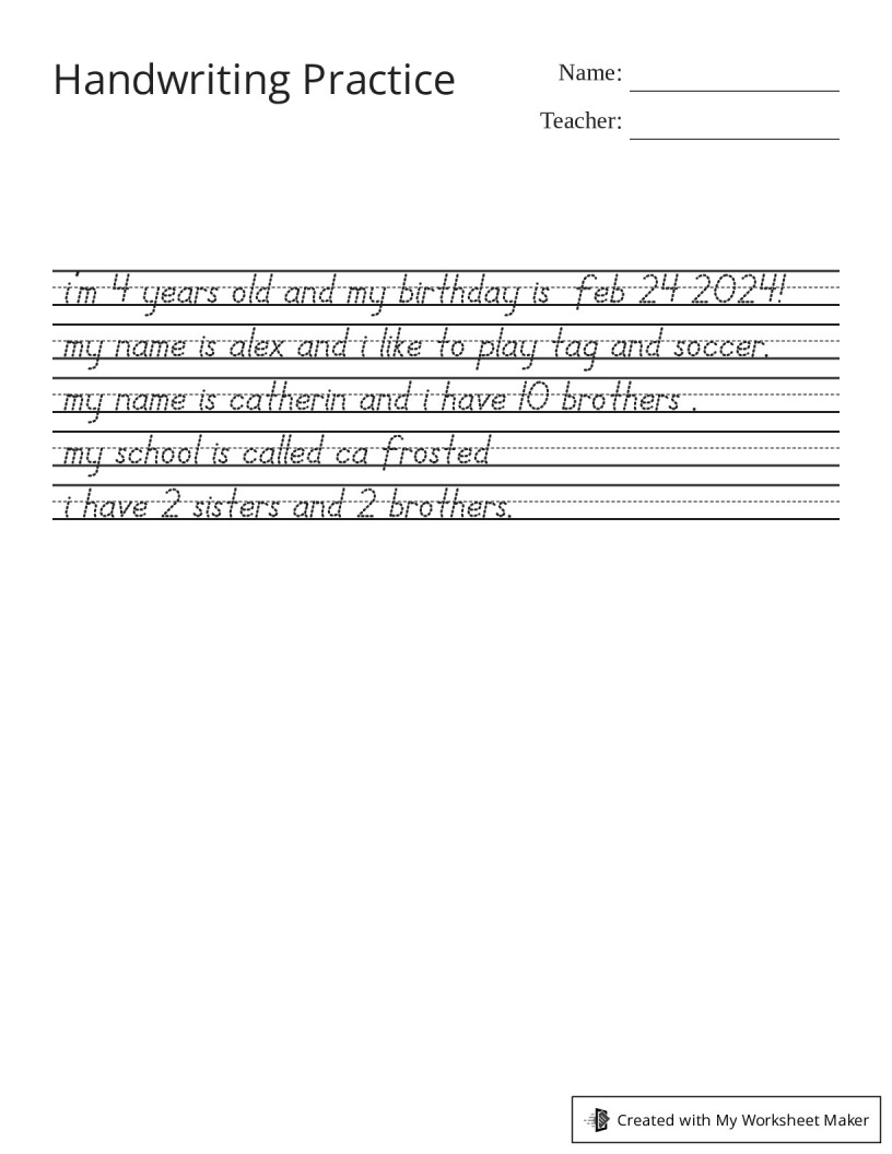 Handwriting Practice - My Worksheet Maker: Create Your Own Worksheets