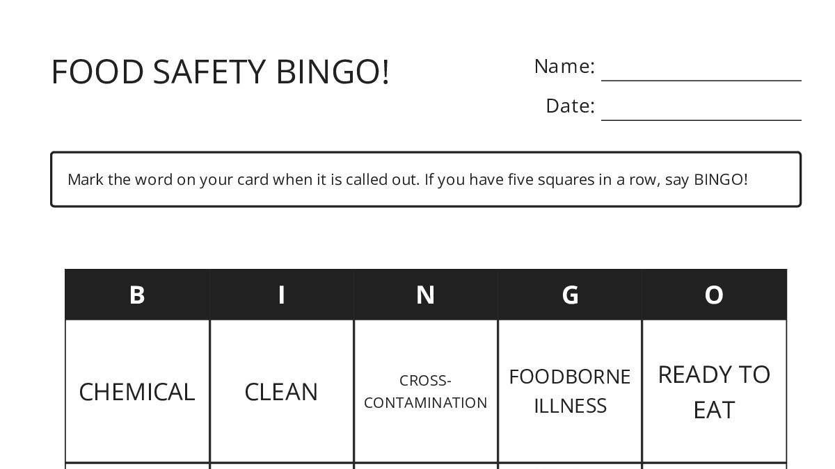 FOOD SAFETY BINGO! - My Bingo Maker: Create Your Own Bingo Cards