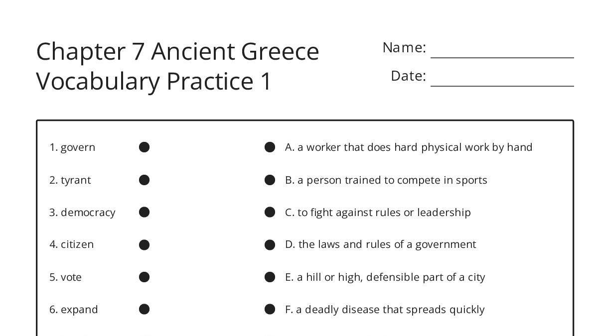 Chapter 7 Ancient Greece Vocabulary Practice 1 - My Worksheet Maker ...