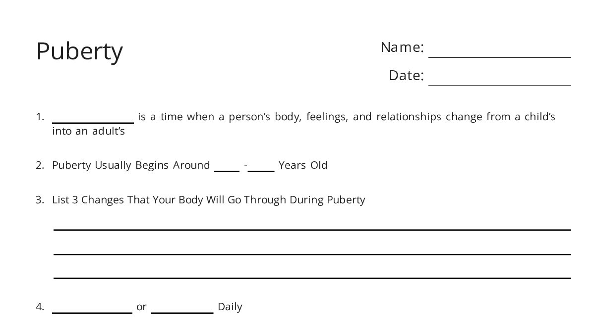 Puberty - My Worksheet Maker: Create Your Own Worksheets