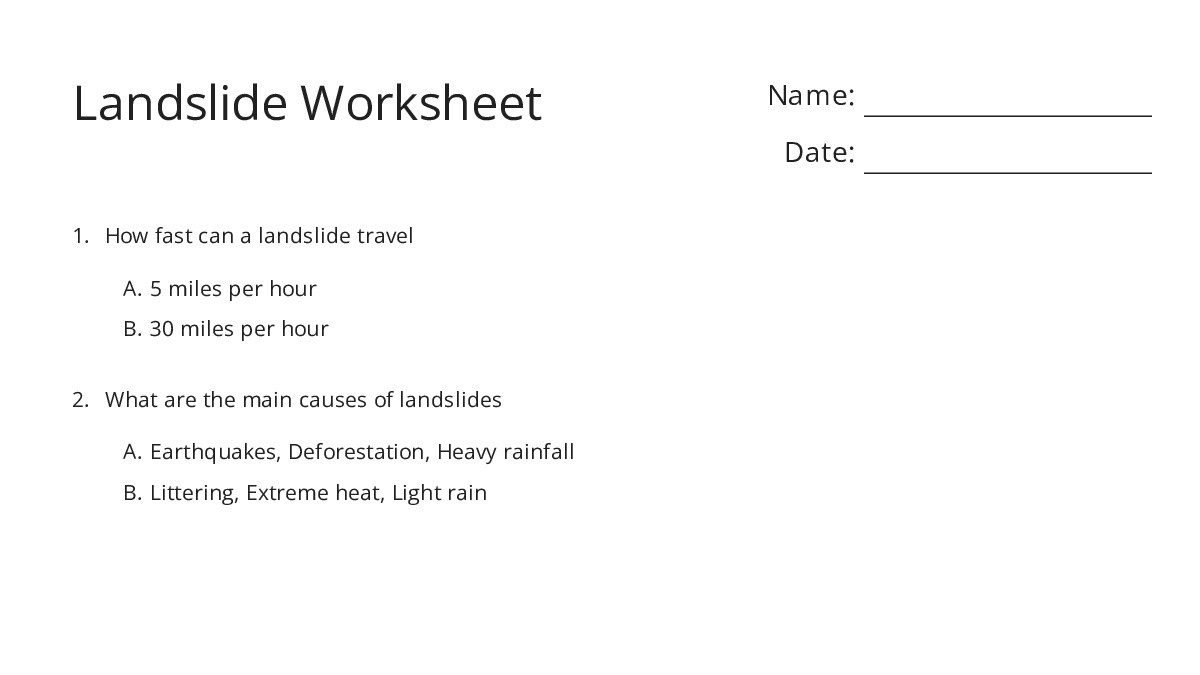 Landslide Worksheet - My Worksheet Maker: Create Your Own Worksheets