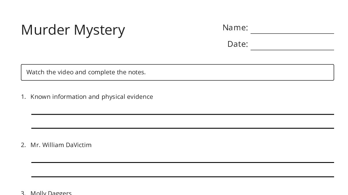 Murder Mystery - My Worksheet Maker: Create Your Own Worksheets