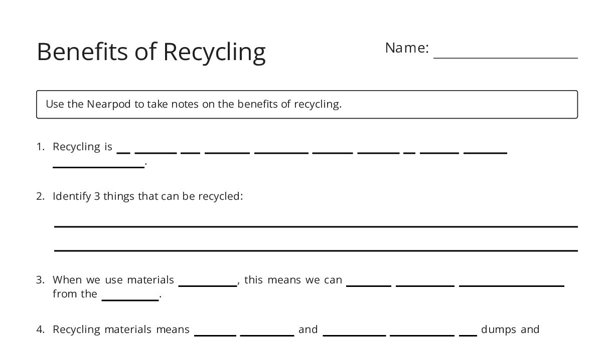 Benefits of Recycling - My Worksheet Maker: Create Your Own Worksheets