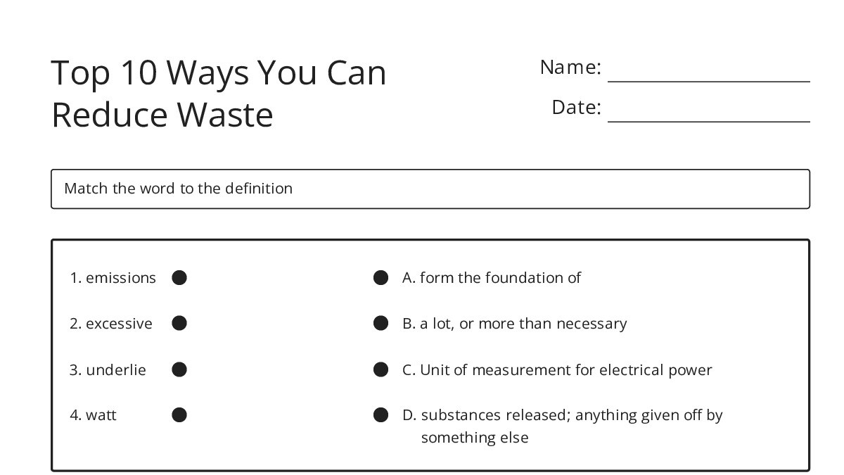 Top 10 Ways You Can Reduce Waste - My Worksheet Maker: Create Your Own ...