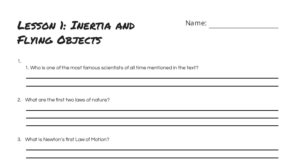 Lesson 1: Inertia and Flying Objects - My Worksheet Maker: Create Your ...