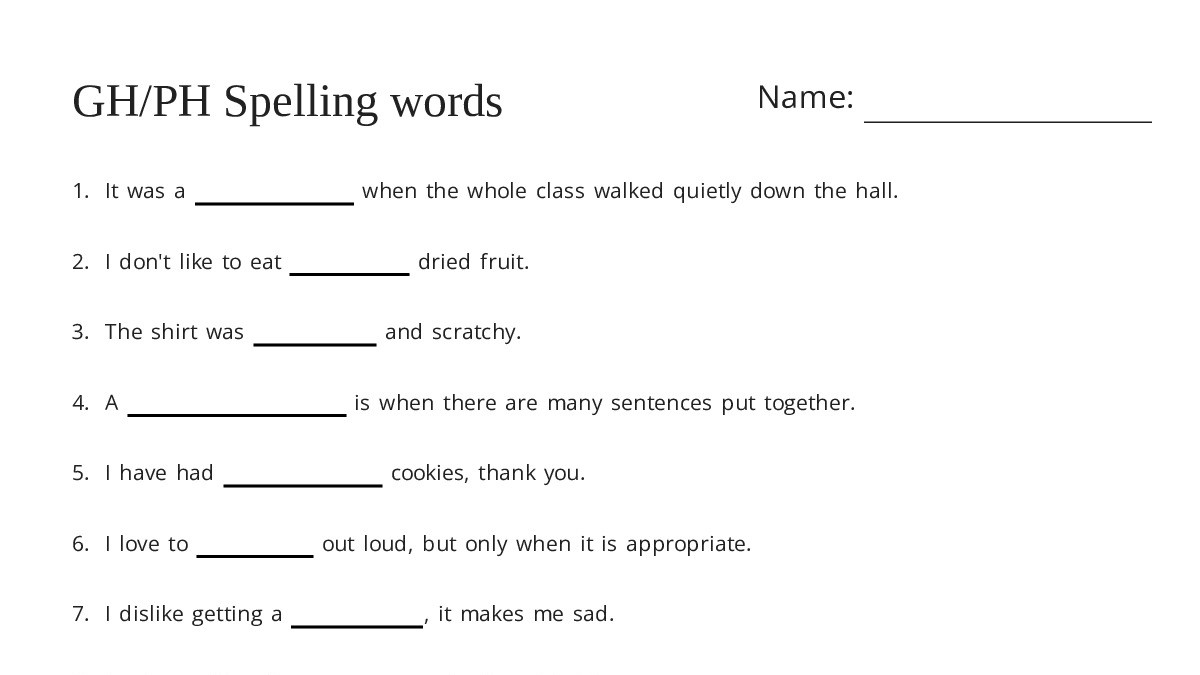 GH/PH Spelling words - My Worksheet Maker: Create Your Own Worksheets