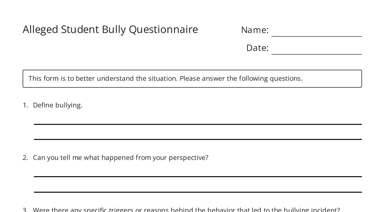 Alleged Student Bully Questionnaire - My Worksheet Maker: Create Your ...
