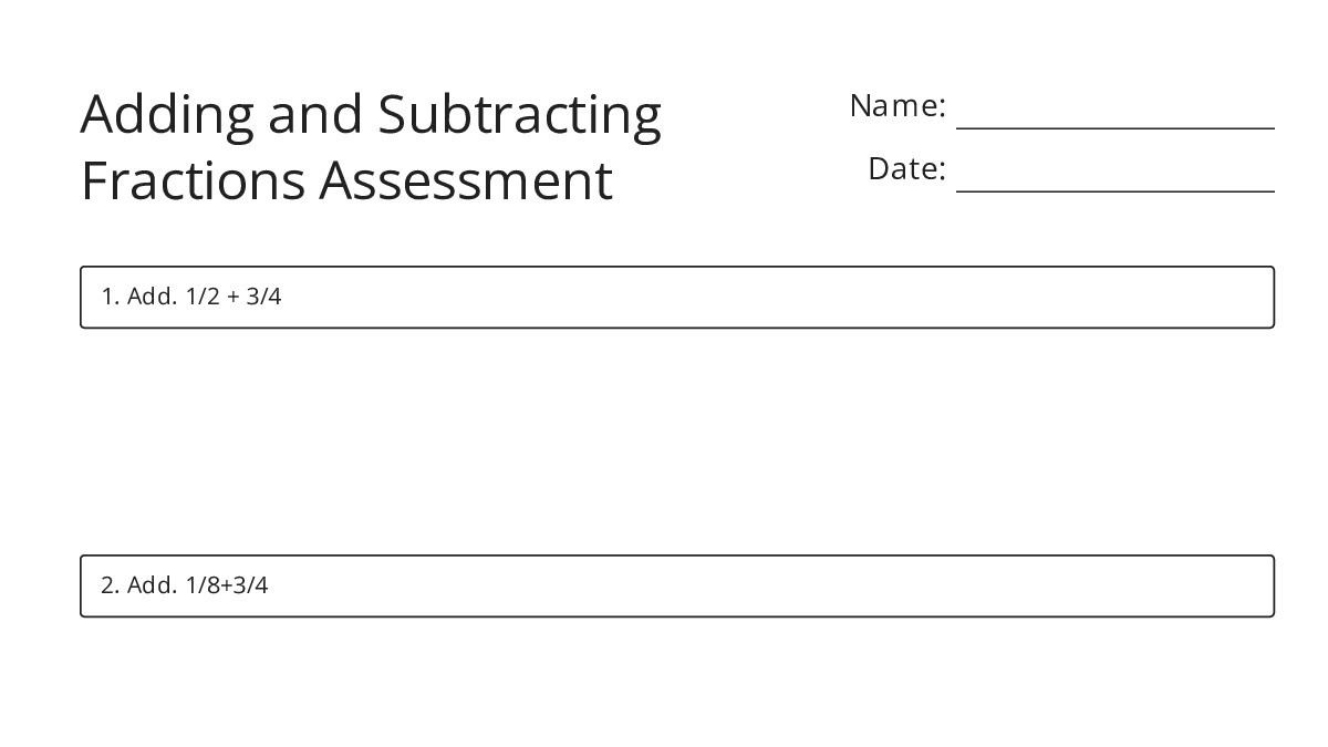 Adding and Subtracting Fractions Assessment - My Worksheet Maker ...