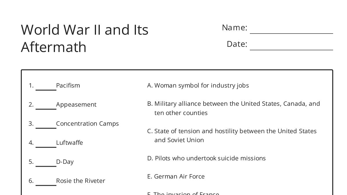 World War II and Its Aftermath - My Worksheet Maker: Create Your Own ...