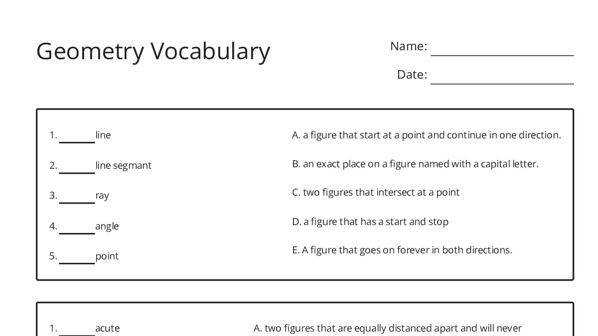 Geometry Vocabulary - My Worksheet Maker: Create Your Own Worksheets