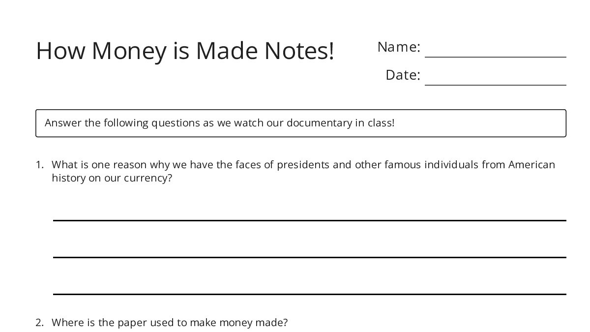 How Money is Made Notes! - My Worksheet Maker: Create Your Own Worksheets