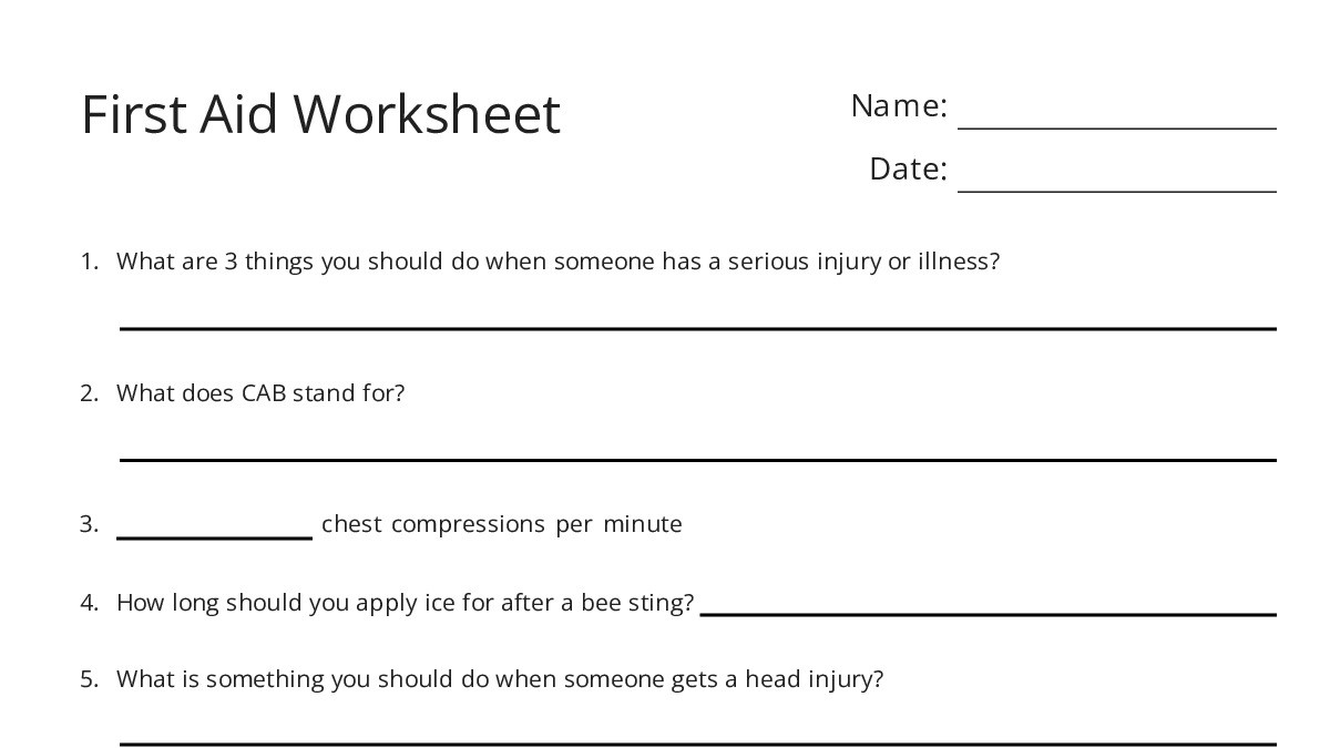 First Aid Worksheet - My Worksheet Maker: Create Your Own Worksheets