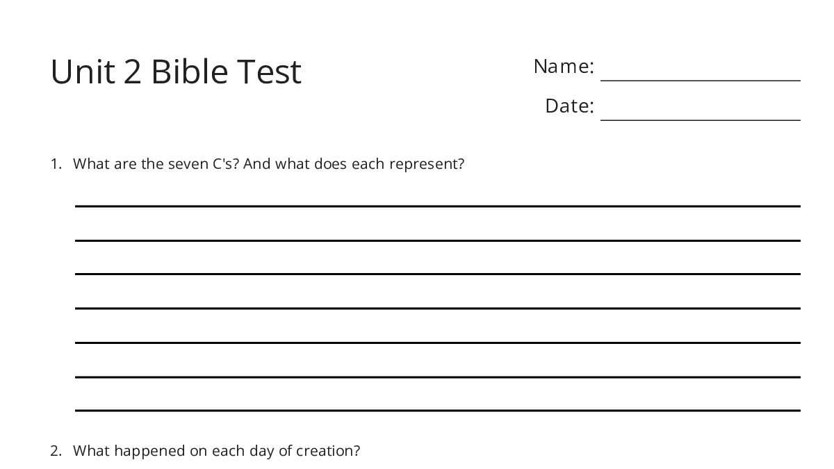 Unit 2 Bible Test - My Worksheet Maker: Create Your Own Worksheets