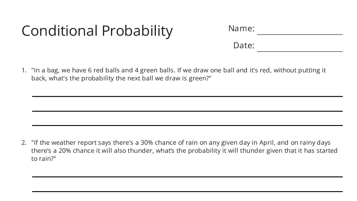 Conditional Probability - My Worksheet Maker: Create Your Own Worksheets