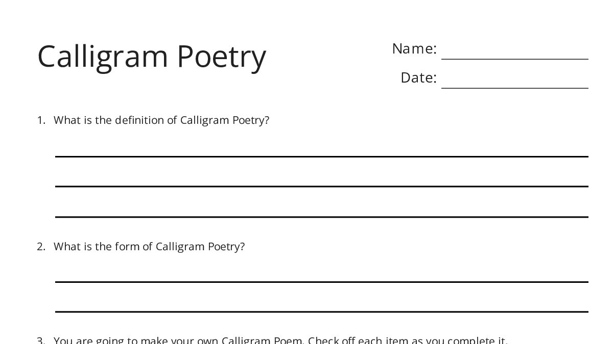 Calligram Poetry - My Worksheet Maker: Create Your Own Worksheets