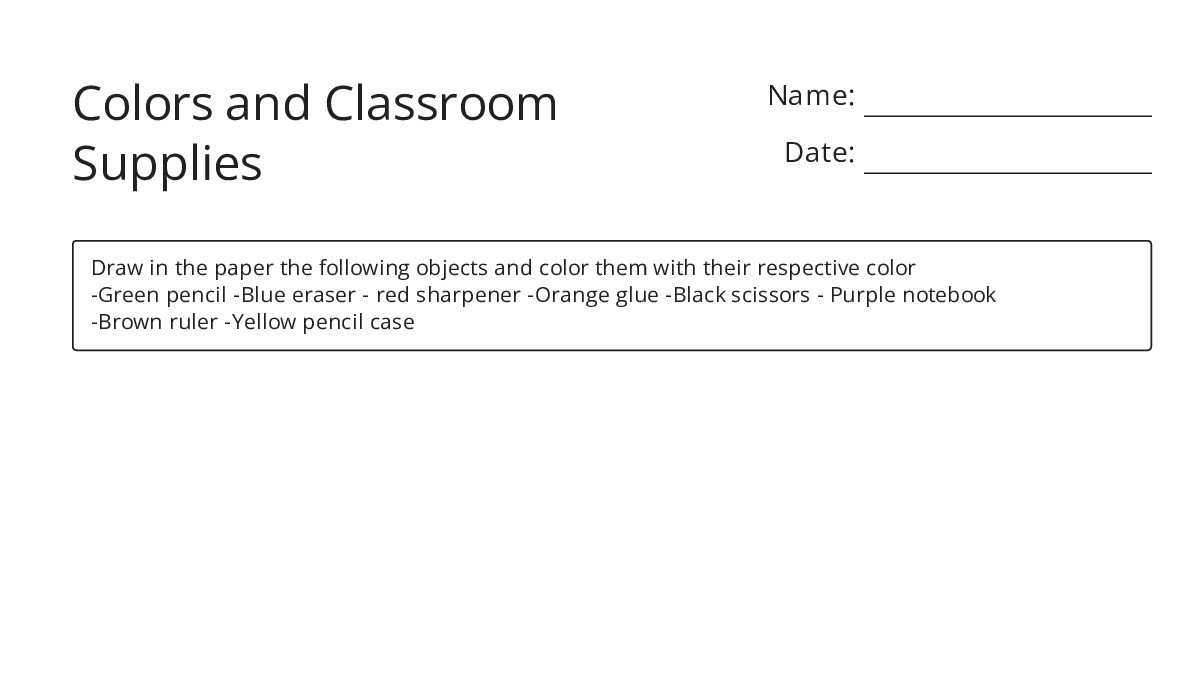 Colors and Classroom Supplies - My Worksheet Maker: Create Your Own ...