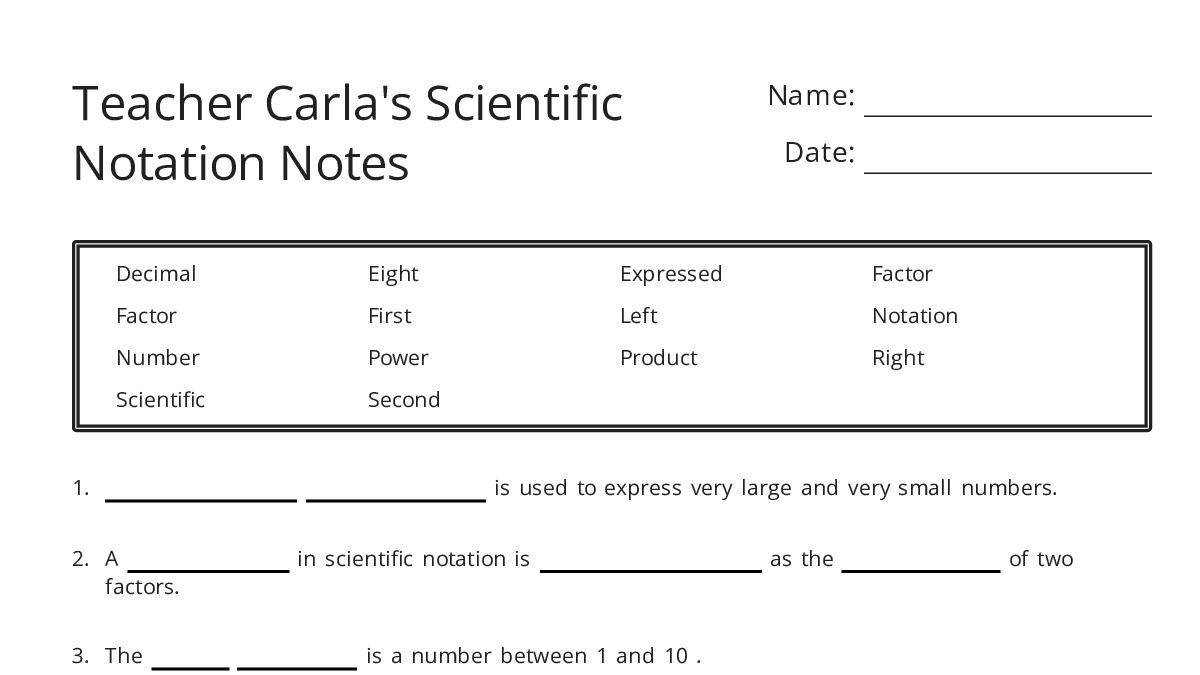 Teacher Carla's Scientific Notation Notes - My Worksheet Maker: Create ...