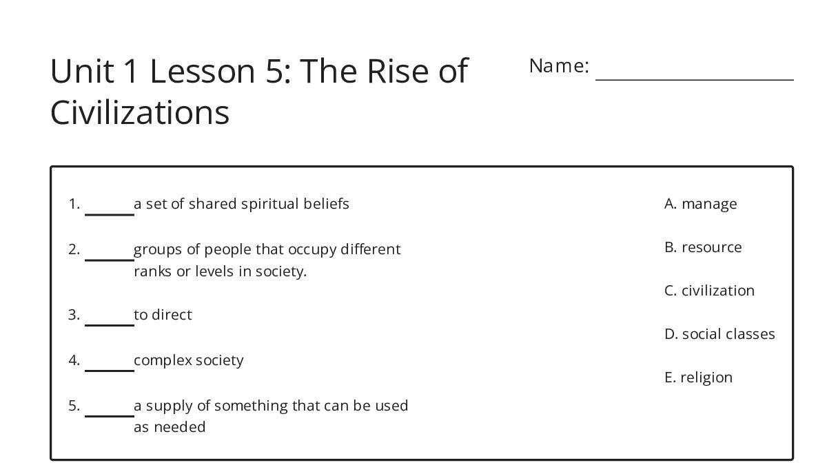 Unit 1 Lesson 5: The Rise of Civilizations - My Worksheet Maker: Create ...