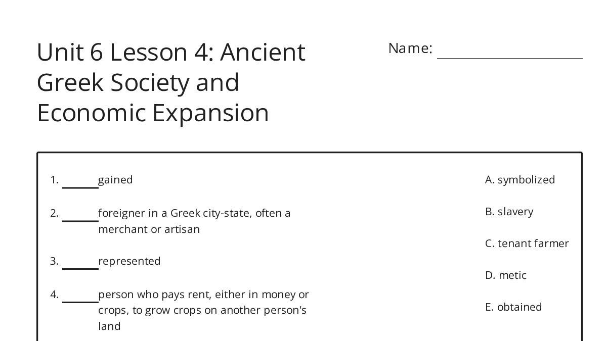 Unit 6 Lesson 4: Ancient Greek Society and Economic Expansion - My ...