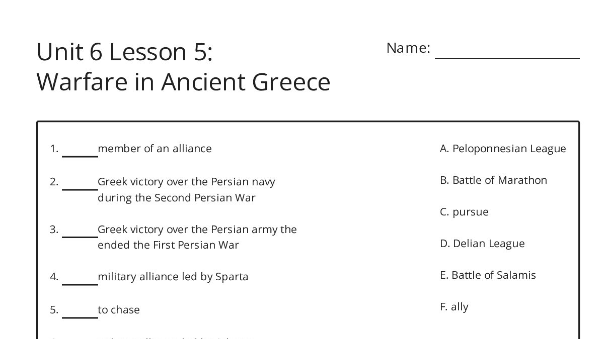 Unit 6 Lesson 5: Warfare in Ancient Greece - My Worksheet Maker: Create ...