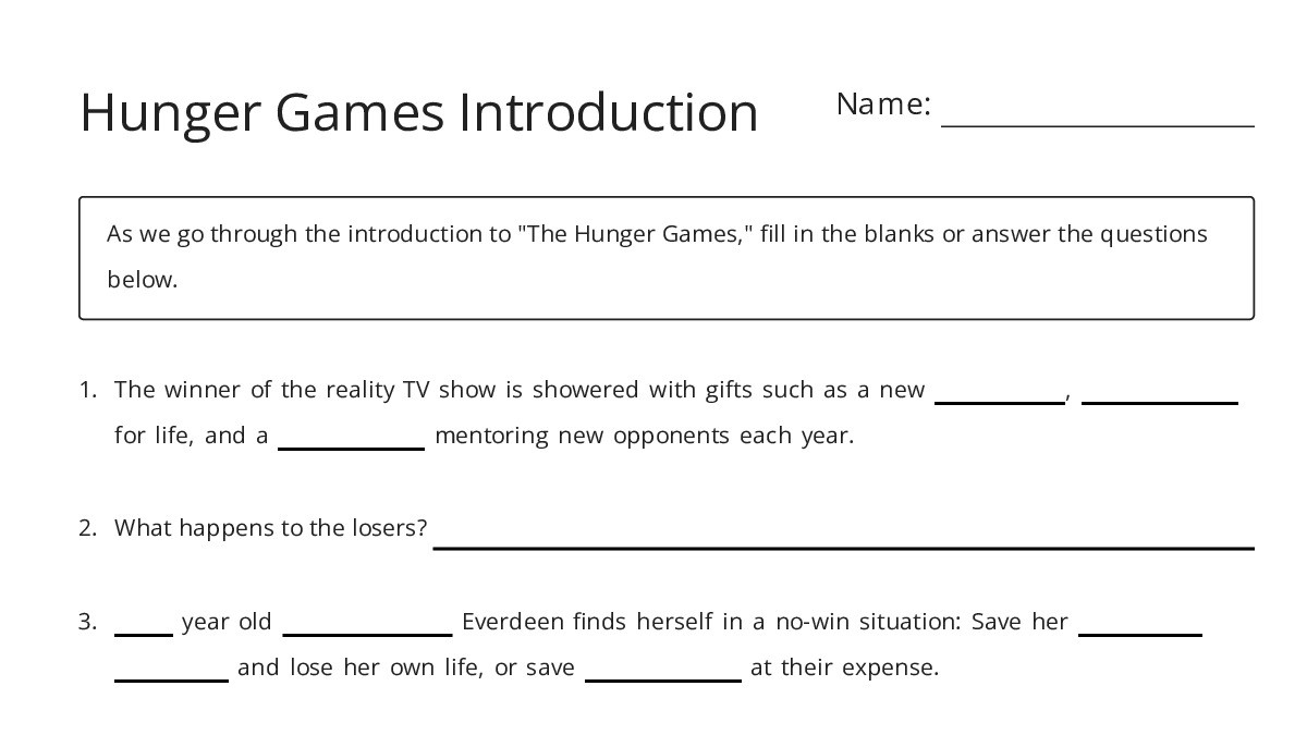Hunger Games Introduction - My Worksheet Maker: Create Your Own Worksheets