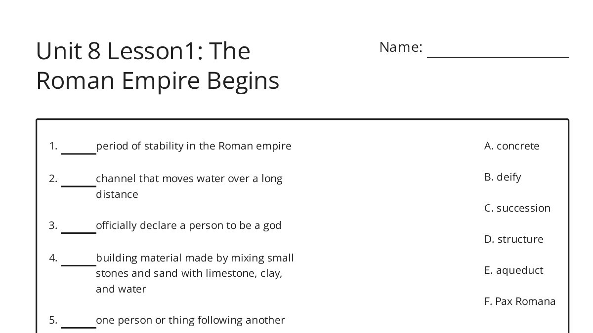 Unit 8 Lesson1: The Roman Empire Begins - My Worksheet Maker: Create ...