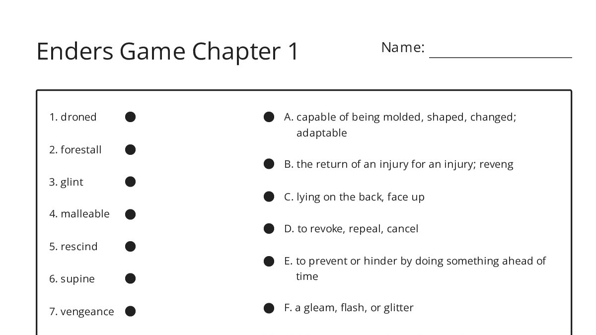 Enders Game Chapter 1 - My Worksheet Maker: Create Your Own Worksheets
