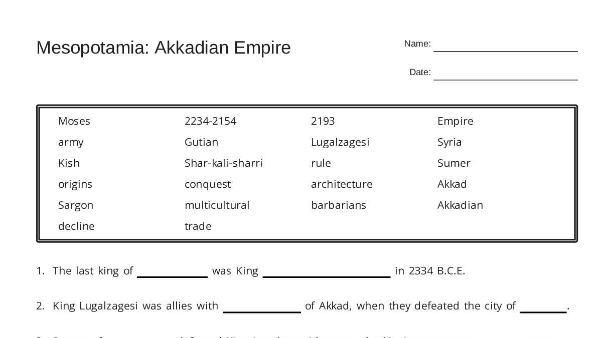 Mesopotamia: Akkadian Empire - My Worksheet Maker: Create Your Own ...