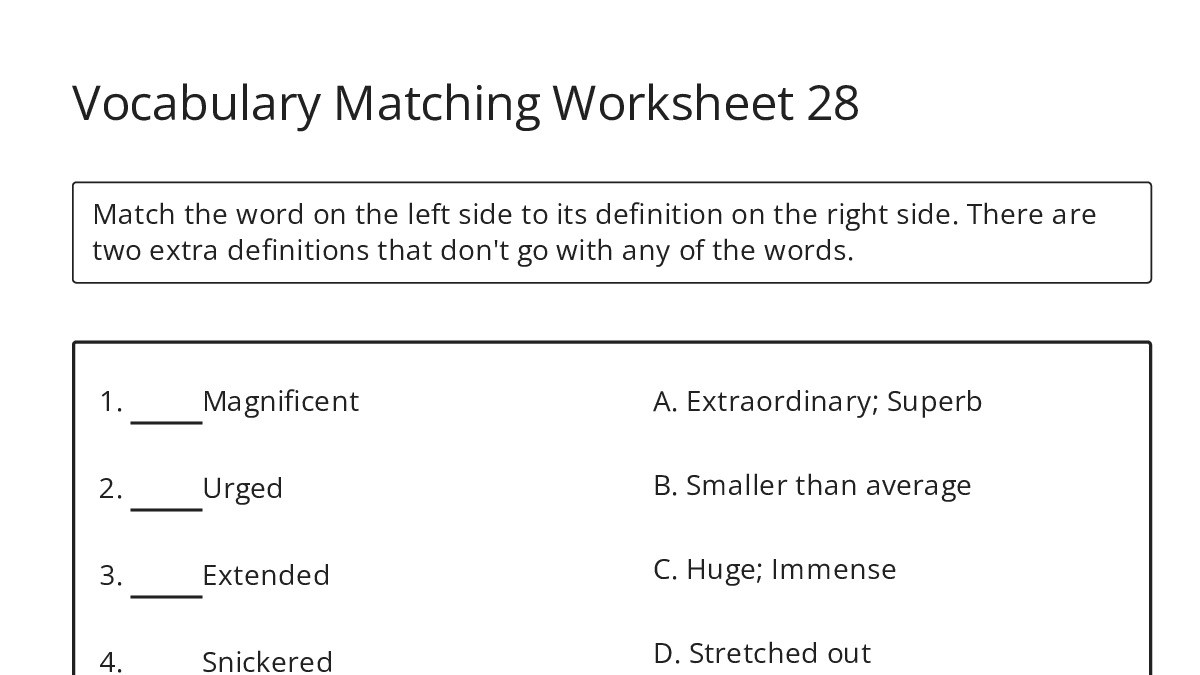 Vocabulary Matching Worksheet 28 - My Worksheet Maker: Create Your Own ...
