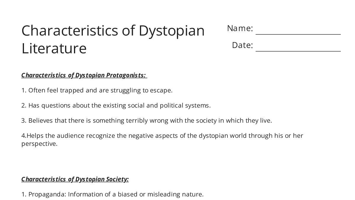 Characteristics of Dystopian Literature - My Worksheet Maker: Create ...