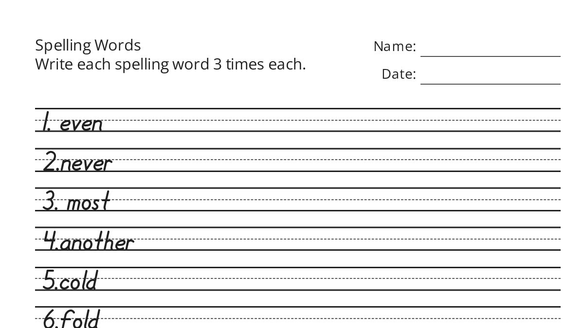 Spelling Words Write each spelling word 3 times each. - My Worksheet ...