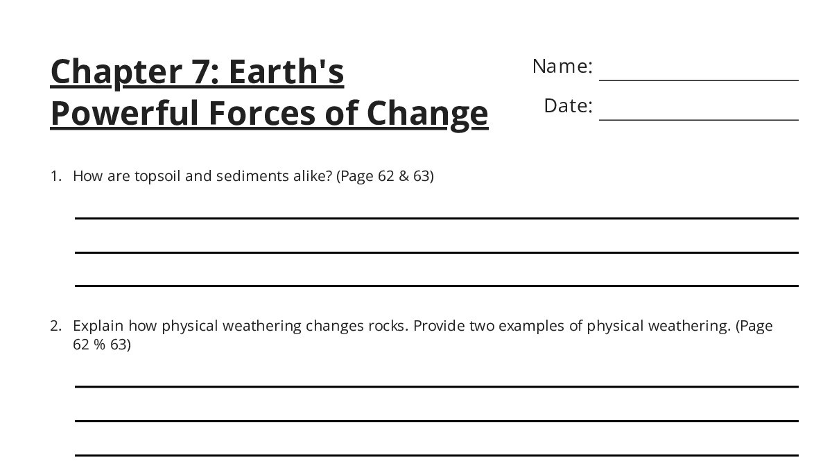 Chapter 7: Earth's Powerful Forces of Change - My Worksheet Maker ...
