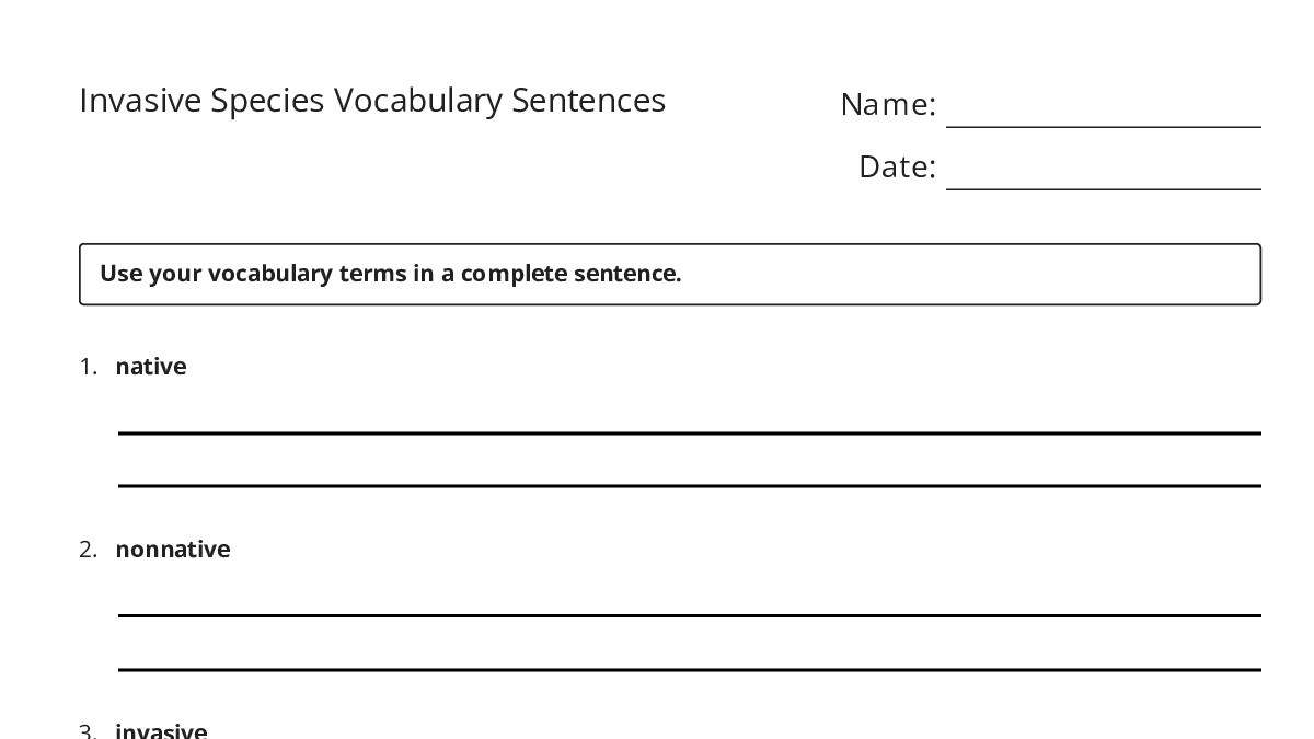 Invasive Species Vocabulary Sentences - My Worksheet Maker: Create Your ...