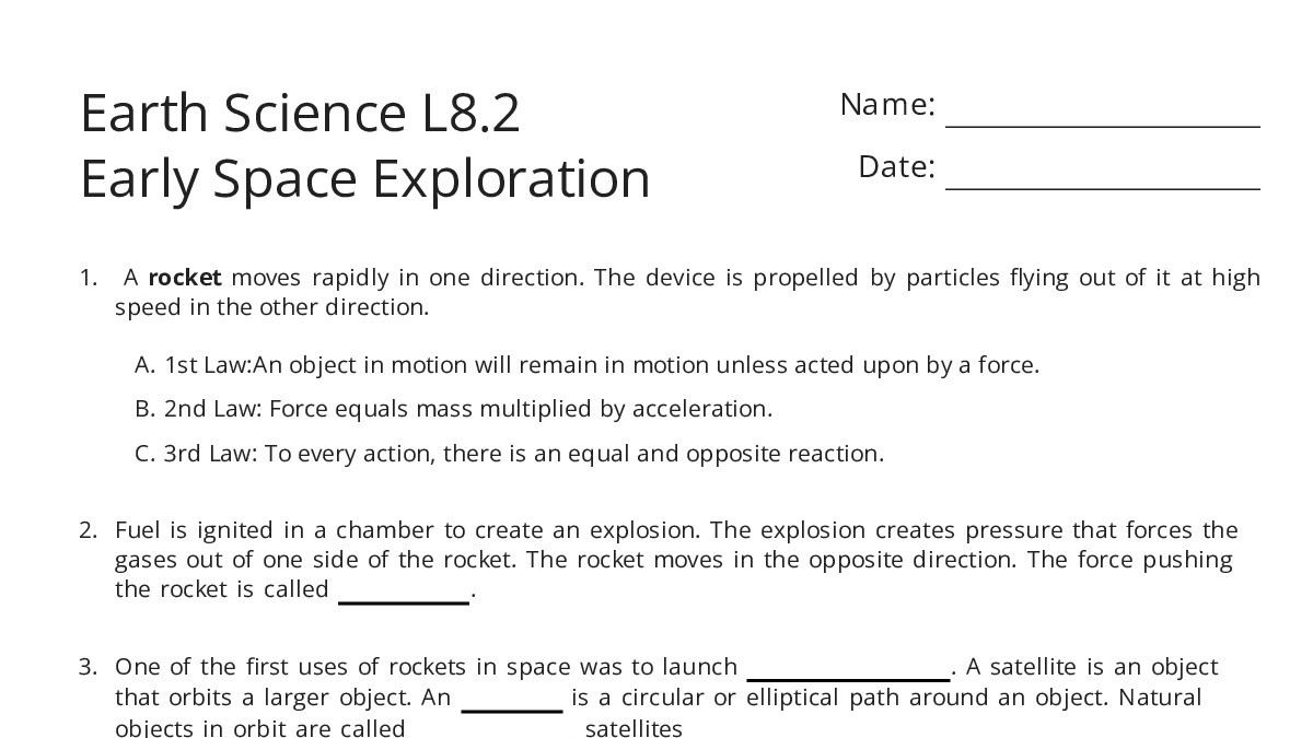 Earth Science L8.2 Early Space Exploration - My Worksheet Maker: Create ...