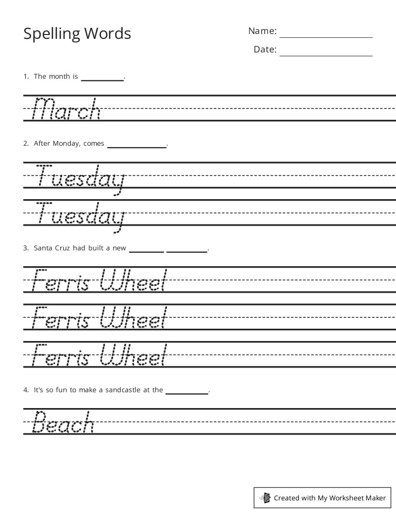 Spelling Words - My Worksheet Maker: Create Your Own Worksheets