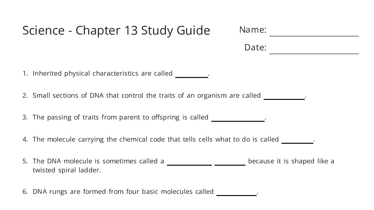 Science - Chapter 13 Study Guide - My Worksheet Maker: Create Your Own ...