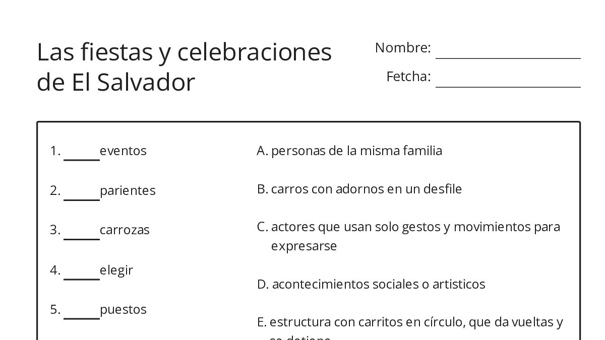 Las fiestas y celebraciones de El Salvador - My Worksheet Maker: Create ...