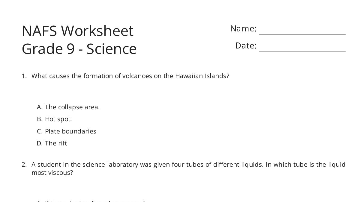 NAFS Worksheet Grade 9 - Science - My Worksheet Maker: Create Your Own ...