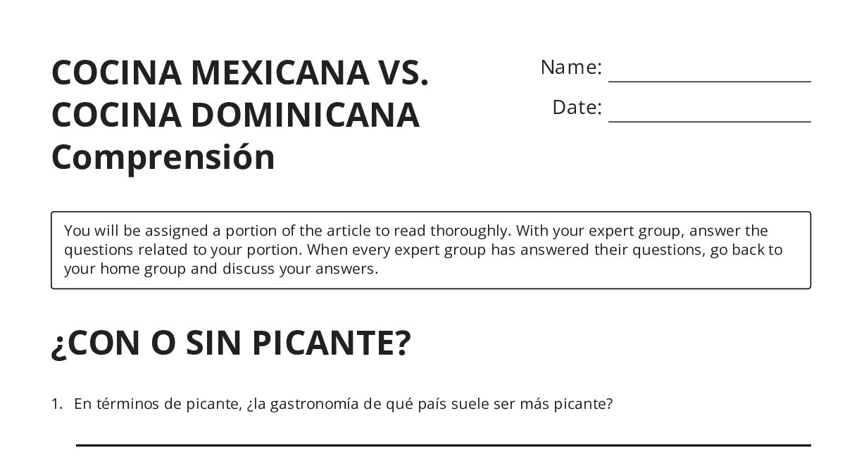 COCINA MEXICANA VS. COCINA DOMINICANA Comprensión - My Worksheet Maker ...
