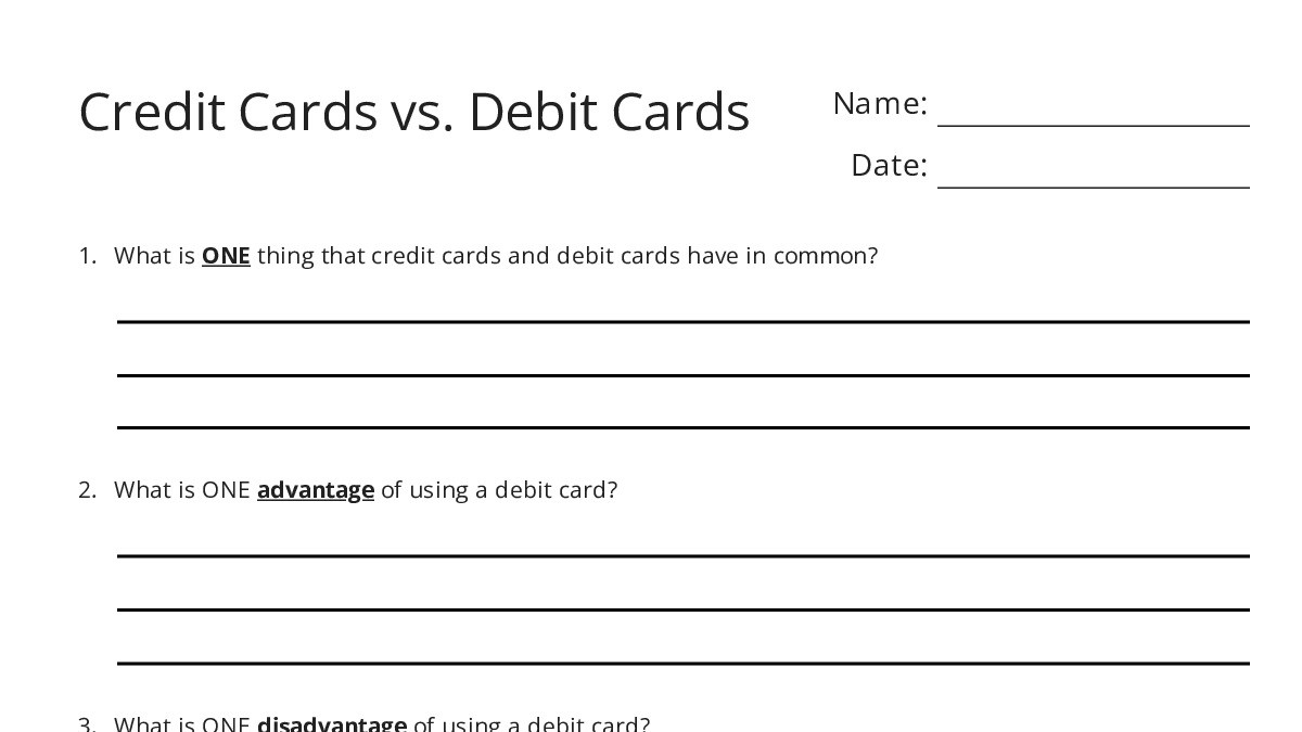 Credit Cards vs. Debit Cards - My Worksheet Maker: Create Your Own ...