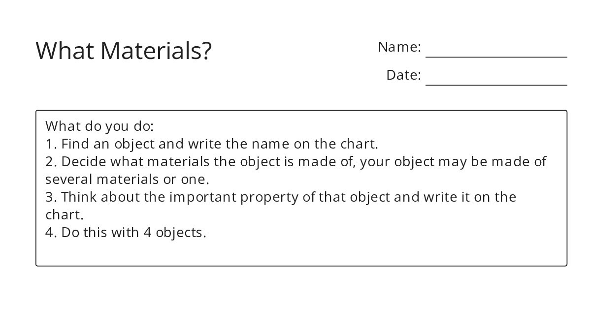 What Materials? - My Worksheet Maker: Create Your Own Worksheets