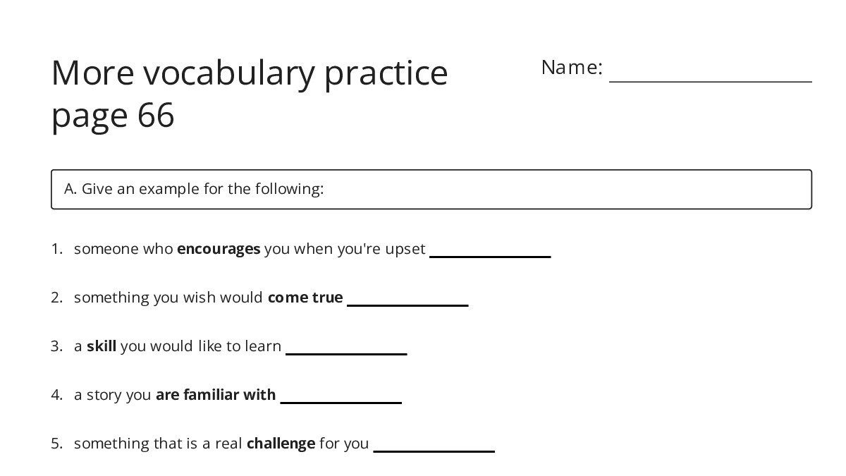 More vocabulary practice page 66 - My Worksheet Maker: Create Your Own ...