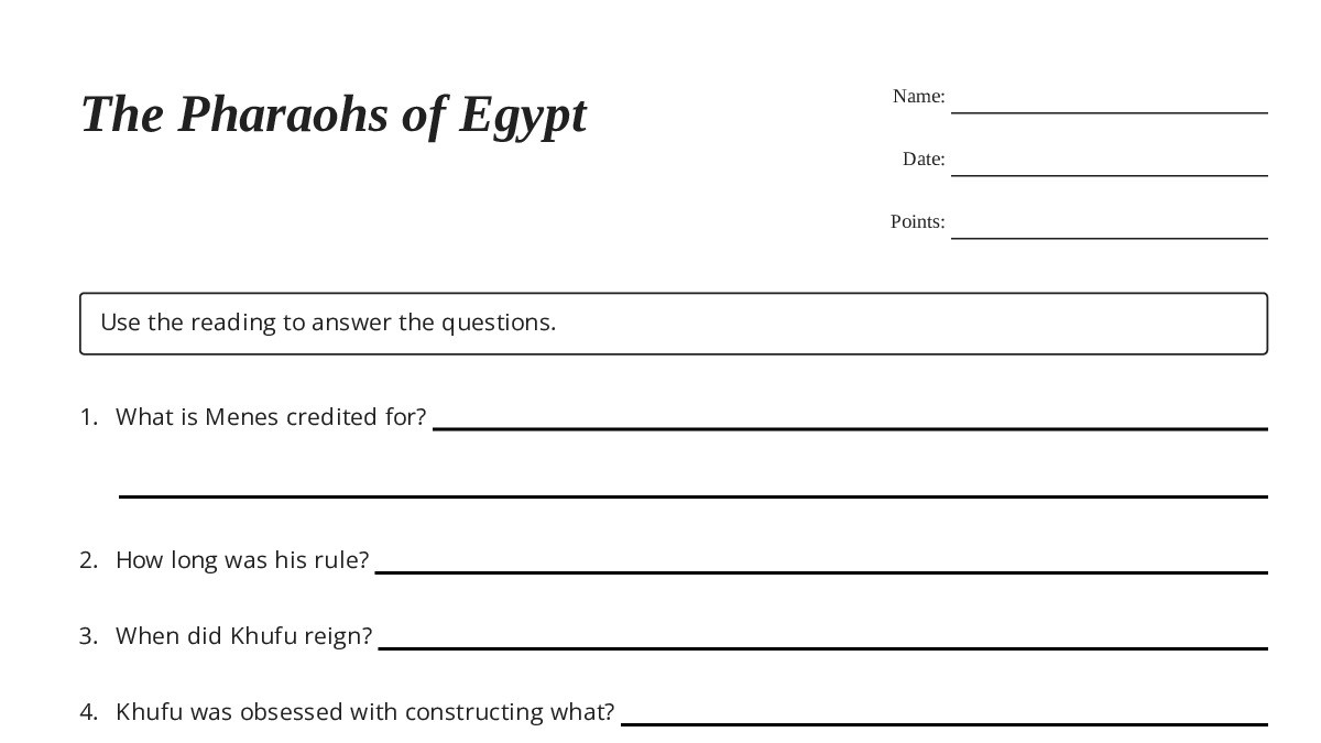 The Pharaohs of Egypt - My Worksheet Maker: Create Your Own Worksheets