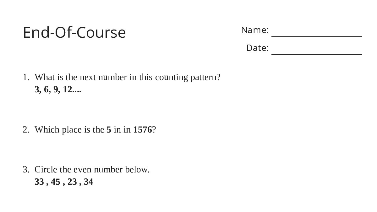 End-Of-Course - My Worksheet Maker: Create Your Own Worksheets