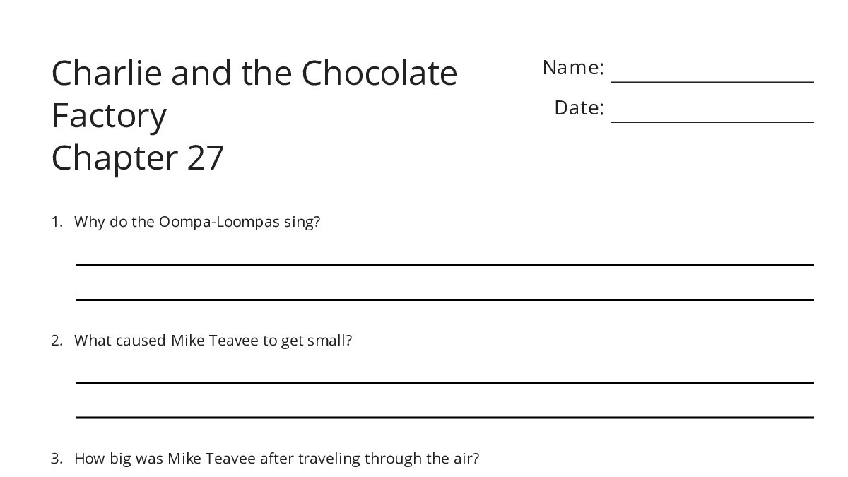 Charlie and the Chocolate Factory Chapter 27 - My Worksheet Maker ...